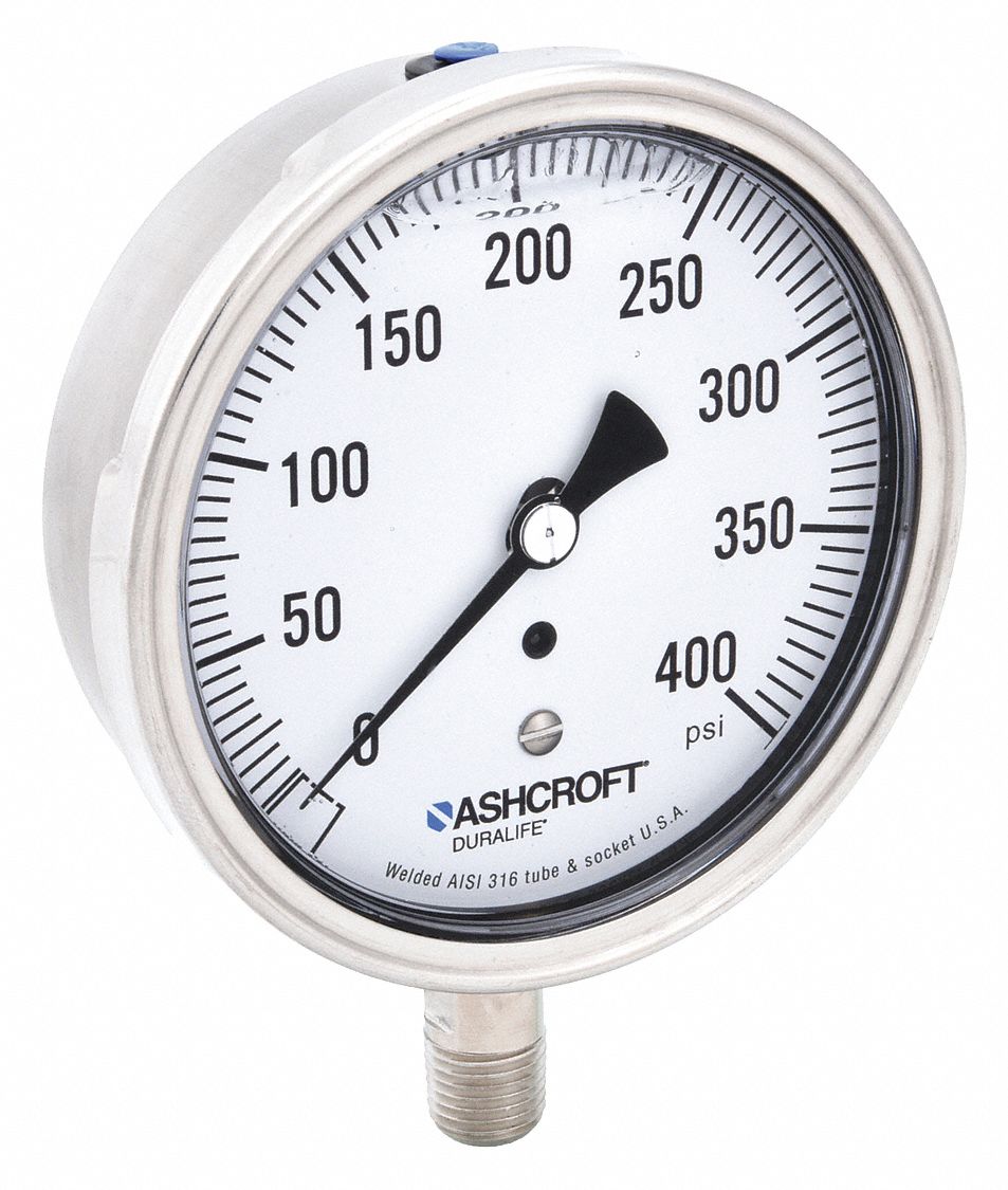 ASHCROFT, 0 psi / Hg to 400 psi, 3 1/2 in Dial, Industrial Pressure Gauge - 33HT47 ...