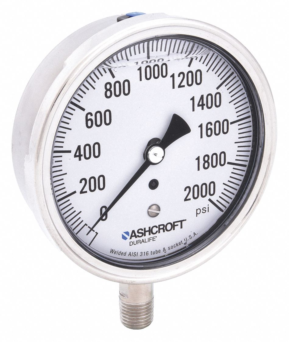 ASHCROFT, 0 psi / Hg to 2,000 psi, 3 1/2 in Dial, Industrial Pressure Gauge - 33HT51 ...