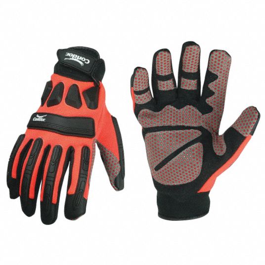 CONDOR, Synthetic Leather/Silicone Dots, Black/Orange, Mechanics Gloves ...