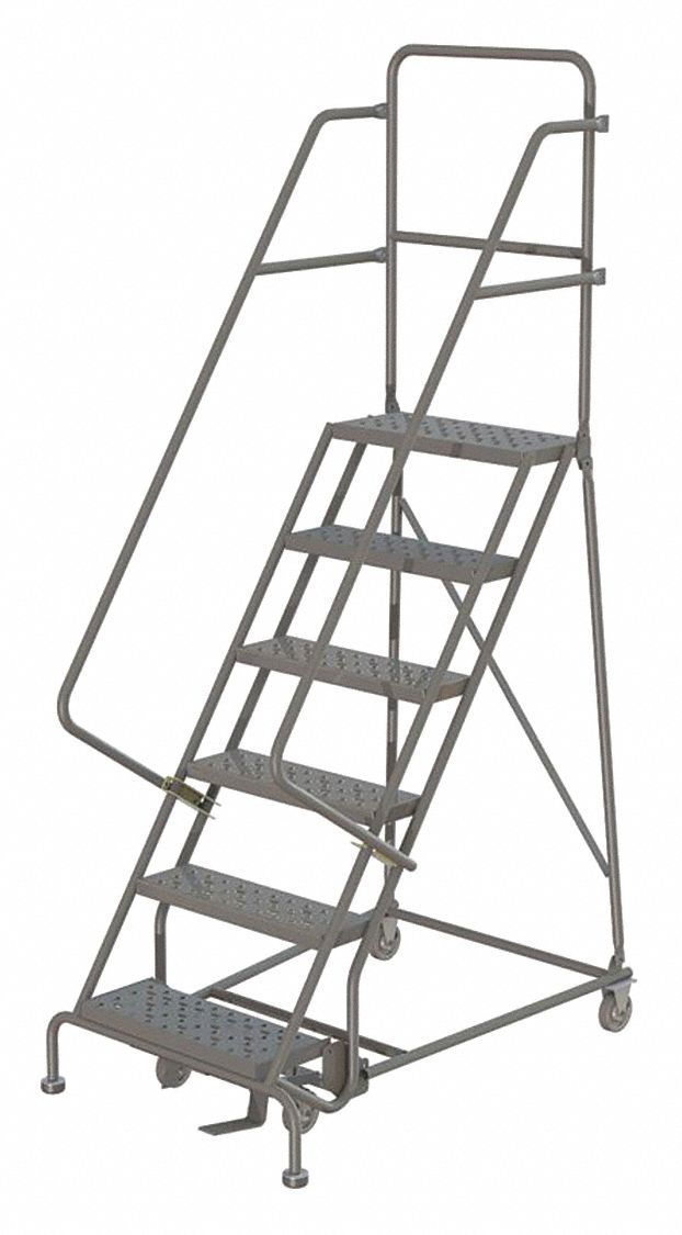 Rolling Ladder,Steel,96" H,Silver/Black - Grainger