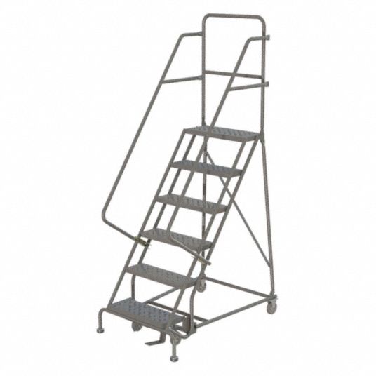 Rolling Ladder,Steel,96" H,Silver/Black - Grainger