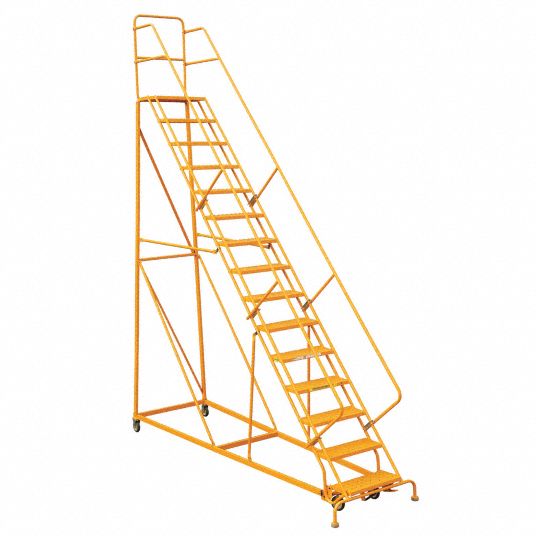 Rolling Ladder,Steel,186" H,Yellow - Grainger