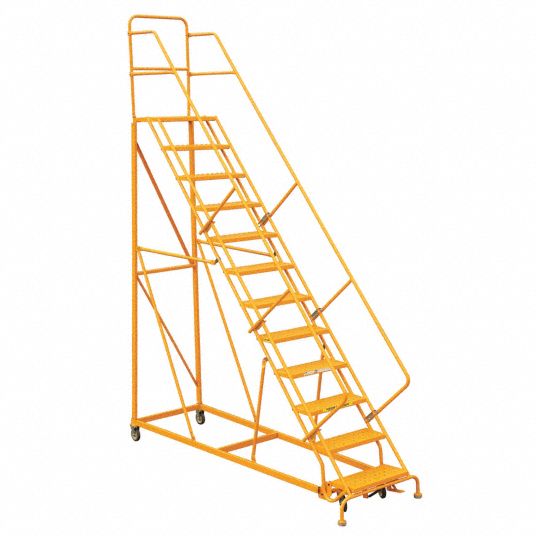 12-Step Rolling Ladder, Perforated Step Tread, 156 in Overall Height ...