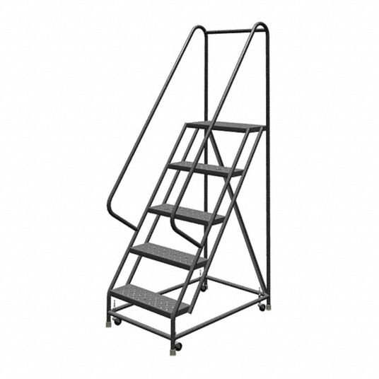 LOUISVILLE 5-Step Rolling Ladder, Perforated Step Tread, 86 in Overall ...