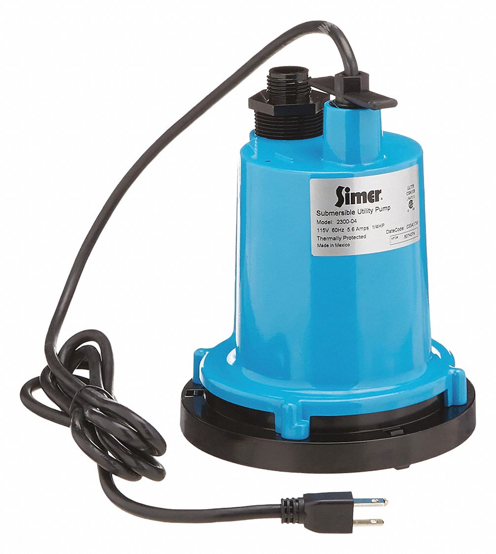 SIMER, 1/4 hp, 0 in Max. Dia. Solids, Plug-In Utility Pump - 33L296 ...