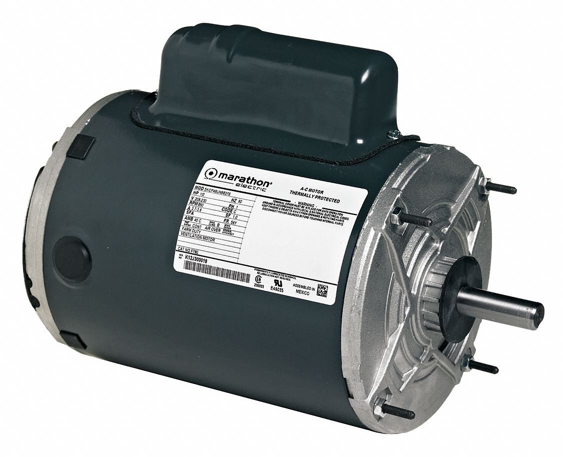 Agricultural Fan Motor, 1/6 HP, Split-Phase, Nameplate RPM 1725 ...