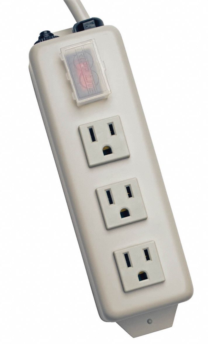 TRIPP LITE Outlet Strip: 3 Outlets, 6 ft Cord Lg, 15 A Max. Amps ...