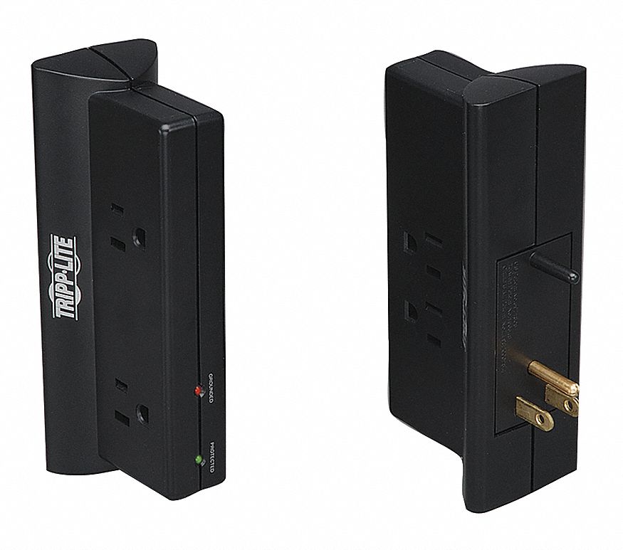 Surge Protector Plug Adapter, Black, Connector Type: 5-15R, Plug ...