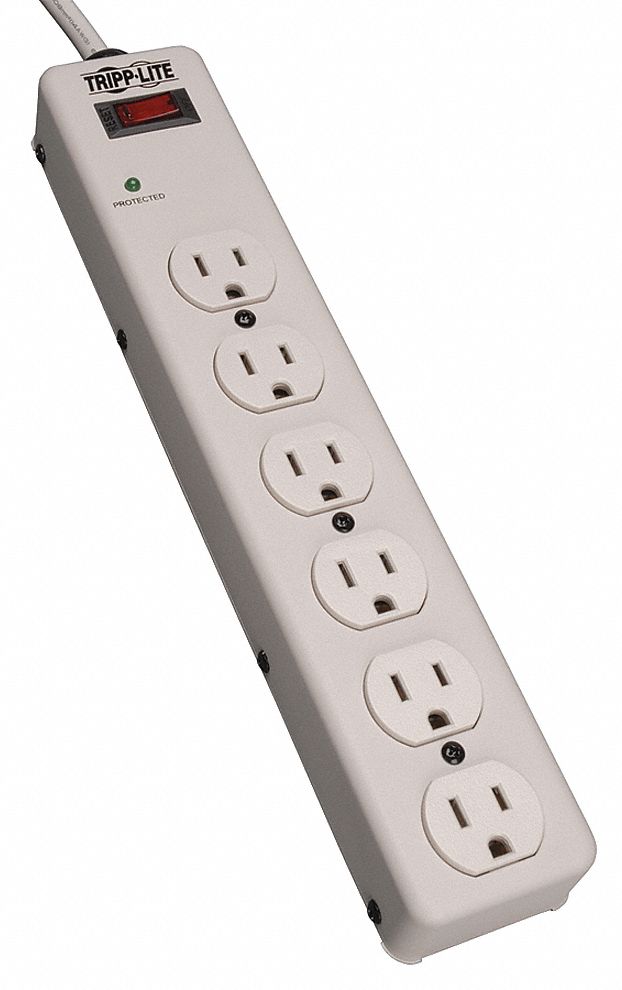 Surge Protector Outlet Strip, 6 Total Number of Outlets, Gray, 6 ft ...