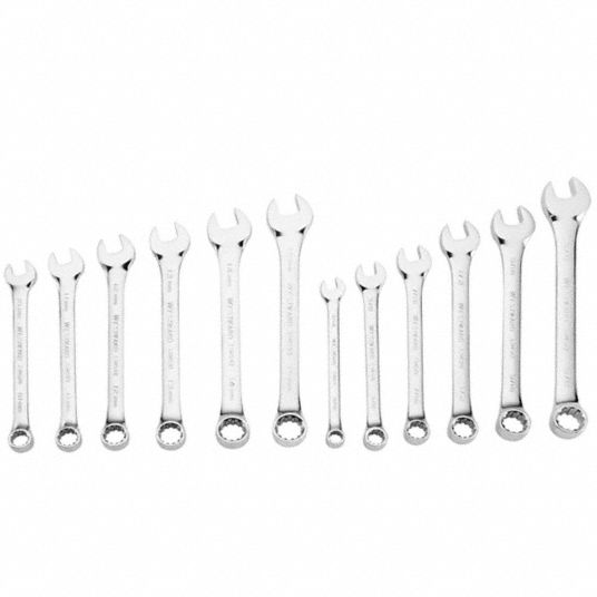WESTWARD Combination Wrench Set: Alloy Steel, Chrome, 12 Tools, 15 ...