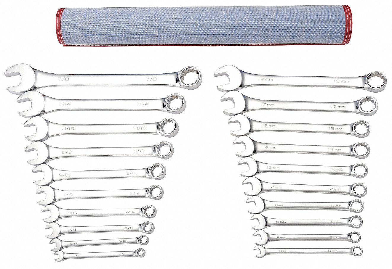 WESTWARD Combination Wrench Set: Alloy Steel, Chrome, 20 Tools, 15 ...