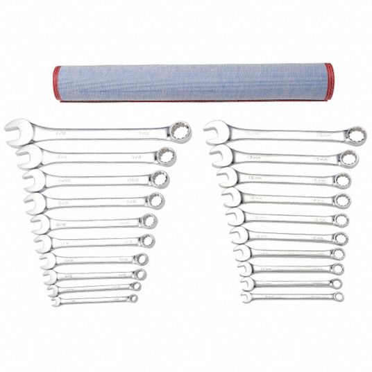 WESTWARD Combination Wrench Set: Alloy Steel, Chrome, 20 Tools, 15 ...