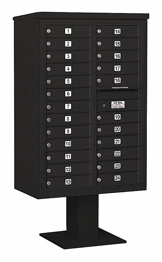 Pedestal Mailbox,24 Doors,Black,63-1/4in - Grainger