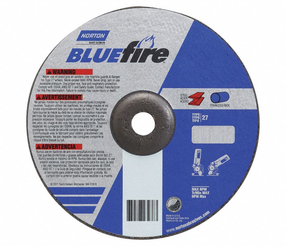 NORTON Disco con Centro Deprimido Bluefire Fast Cut/INOX 4-1/2" Tipo 27 ...