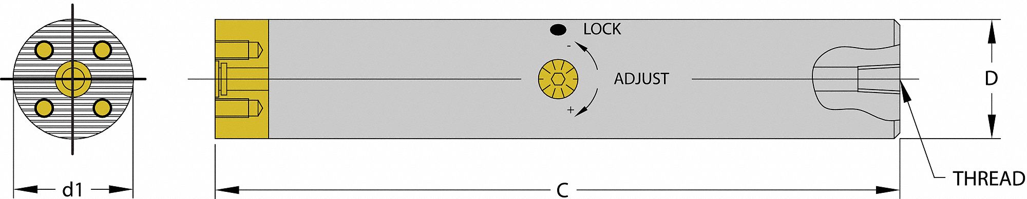 ULTRA-DEX USA, SCFT B Toolholder, 10 in Overall Lg, Indexable Boring ...