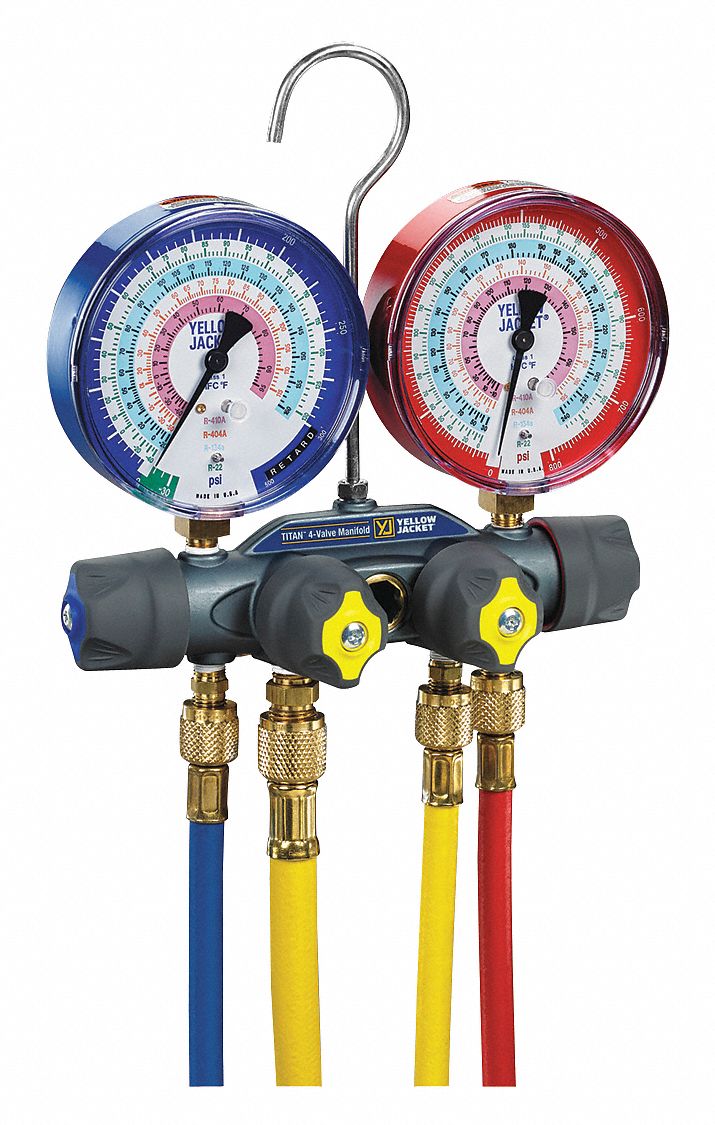 YELLOW JACKET, 4 Valves, 4 Hoses, Manifold Gauge Set - 33NT66|49998 ...