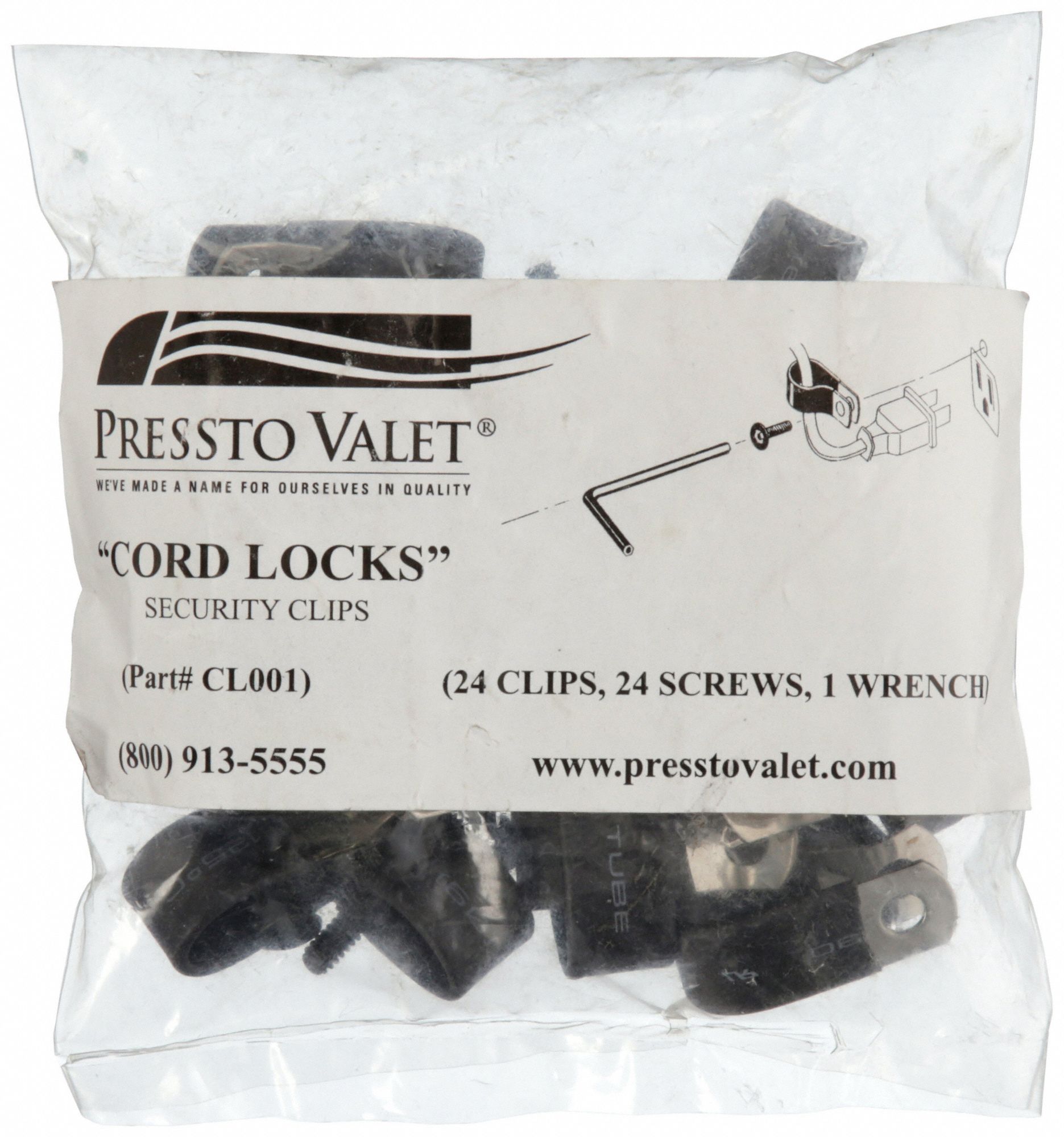 PRESSTO VALET Cord Security Clip: 1 in Lg, 0.25 in Wd, Vinyl Coated ...