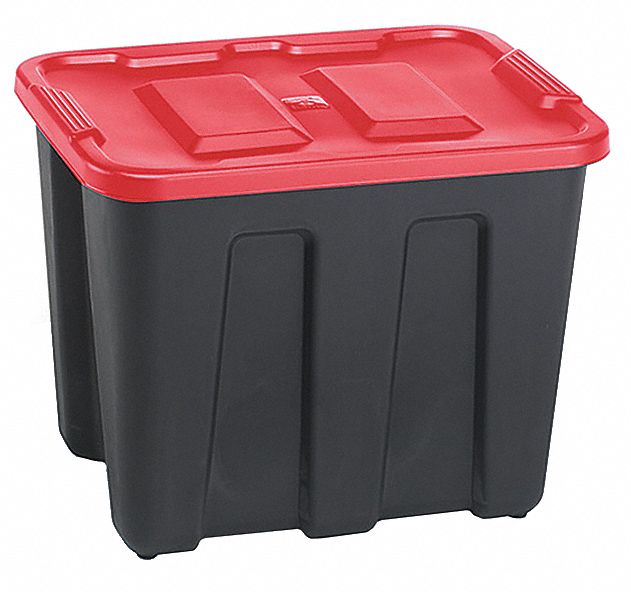 Storage Tote, Color Black/Red, Outside Height 17 1/2 in, Outside Length ...