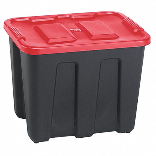 Storage Tote, Color Black/Red, Outside Height 17 1/2 in, Outside Length ...