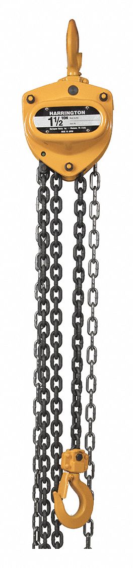 HARRINGTON, Hook Mounted - No Trolley, 3,000 lb Lifting Capacity, Manual Chain Hoist - 45NV09 ...