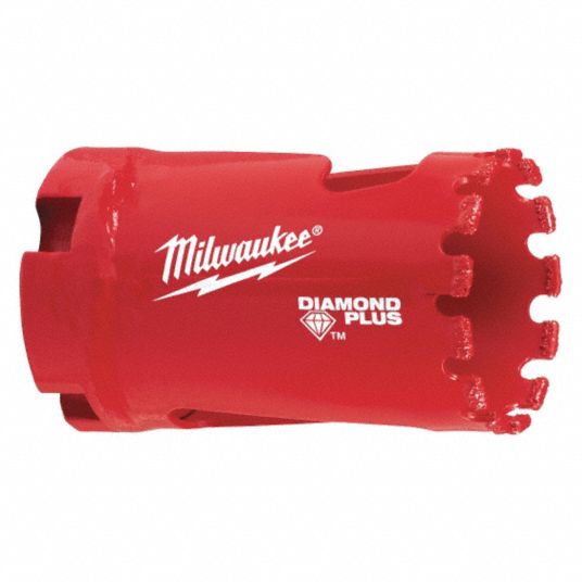 MILWAUKEE Hole Saw: 1 1/4 in Saw Dia., 1 1/2 in Max. Cutting Dp, 5/8"-18 Thread Size, Diamond ...