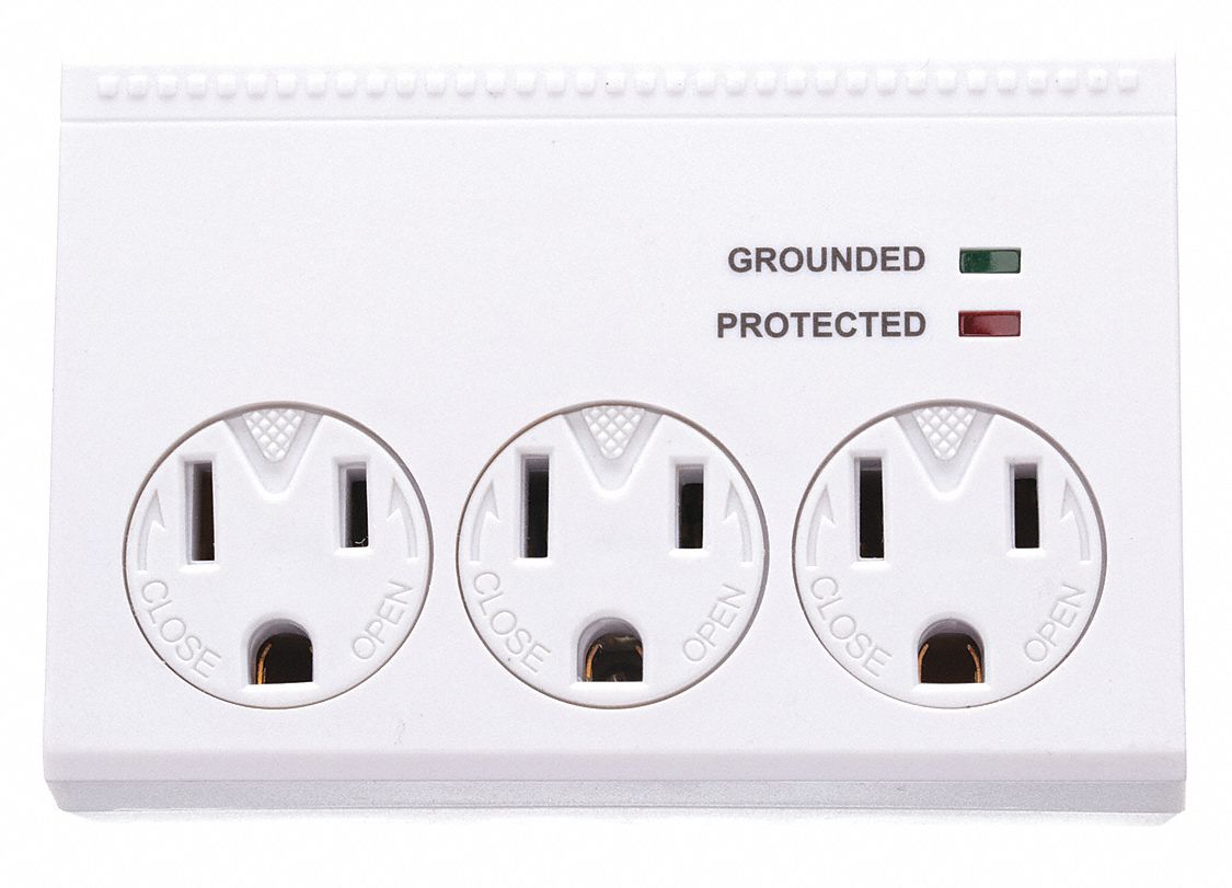 Surge Protector Plug Adapter, White, Connector Type: 5-15R, Plug ...
