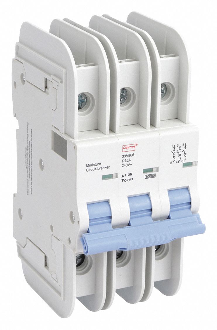 Miniature Circuit Breaker, Amps 25, Curve Type D, AC Voltage Rating ...