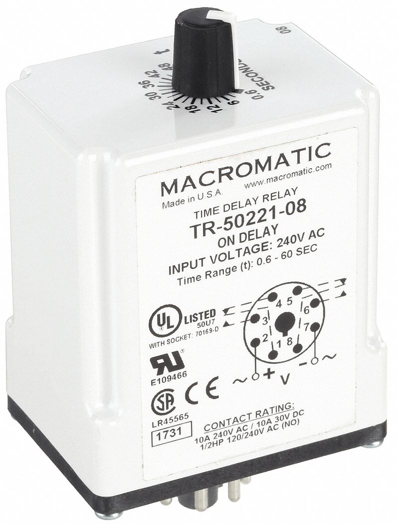 MACROMATIC, Socket Mounted, 240V AC, Single Function Time Delay Relay ...