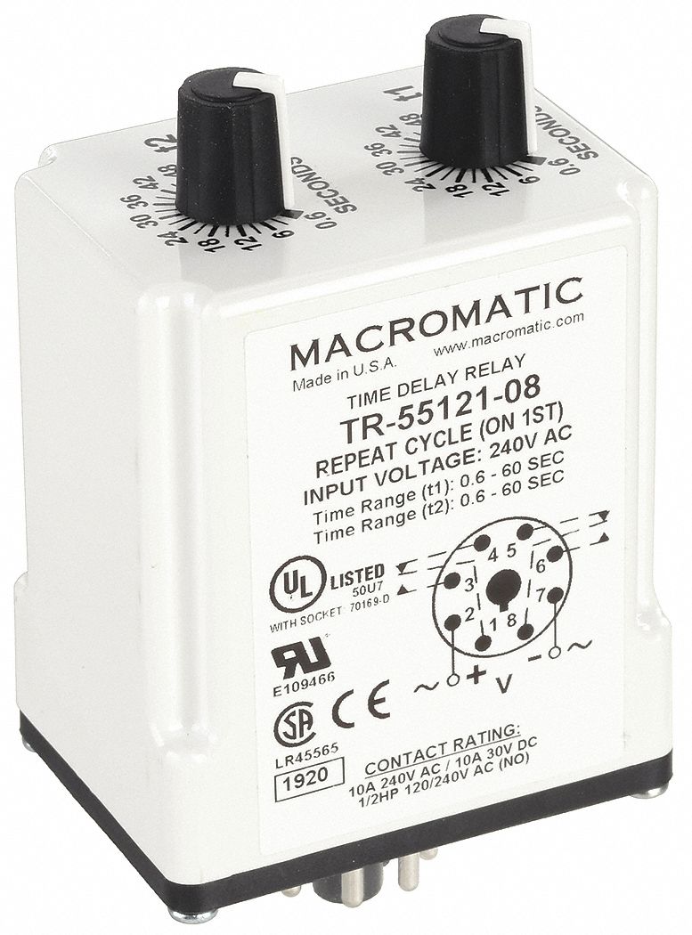 MACROMATIC, Socket Mounted, 240V AC, Single Function Time Delay Relay - 33VC26|TR-55121-08 ...