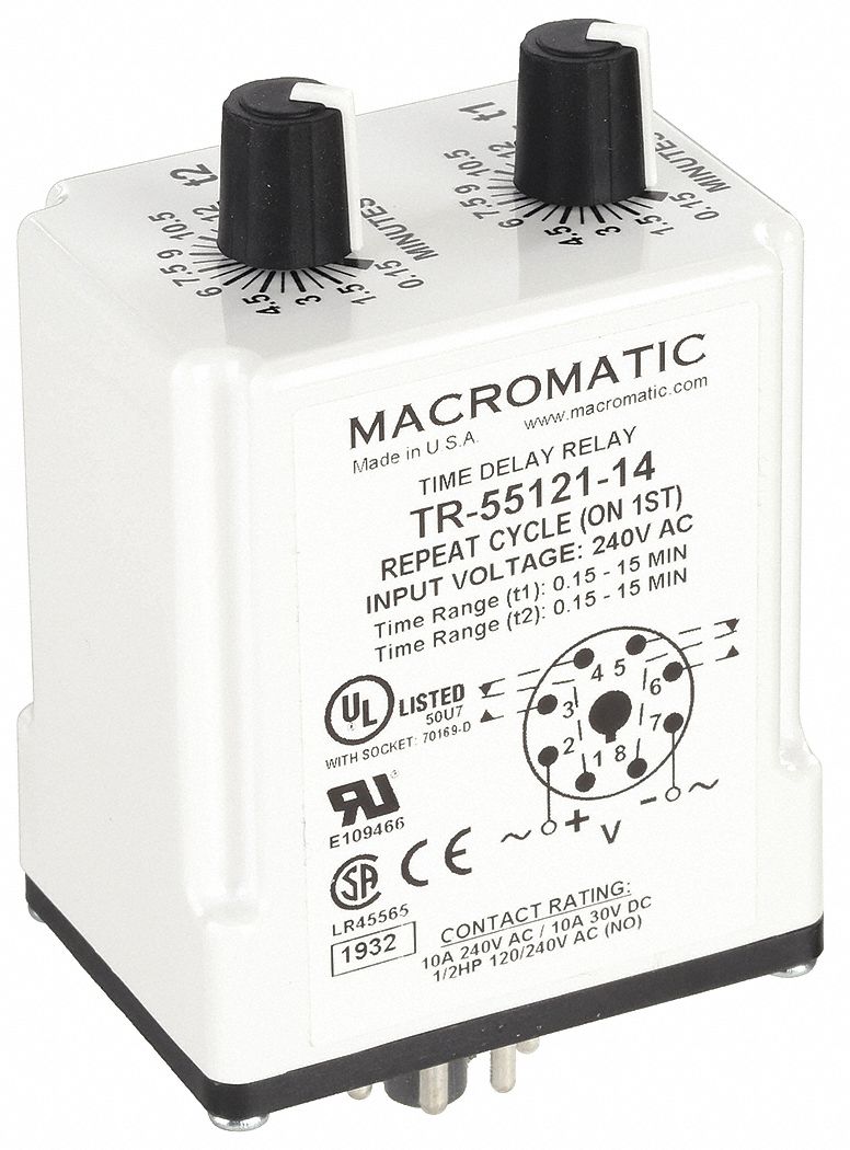MACROMATIC, Socket Mounted, 240V AC, Single Function Time Delay Relay ...