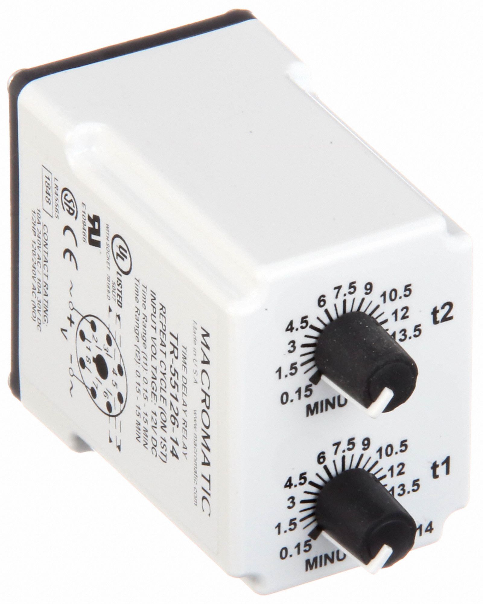 MACROMATIC Single Function Timing Relay, 12V DC, 10A @ 240V, 8 Pins ...