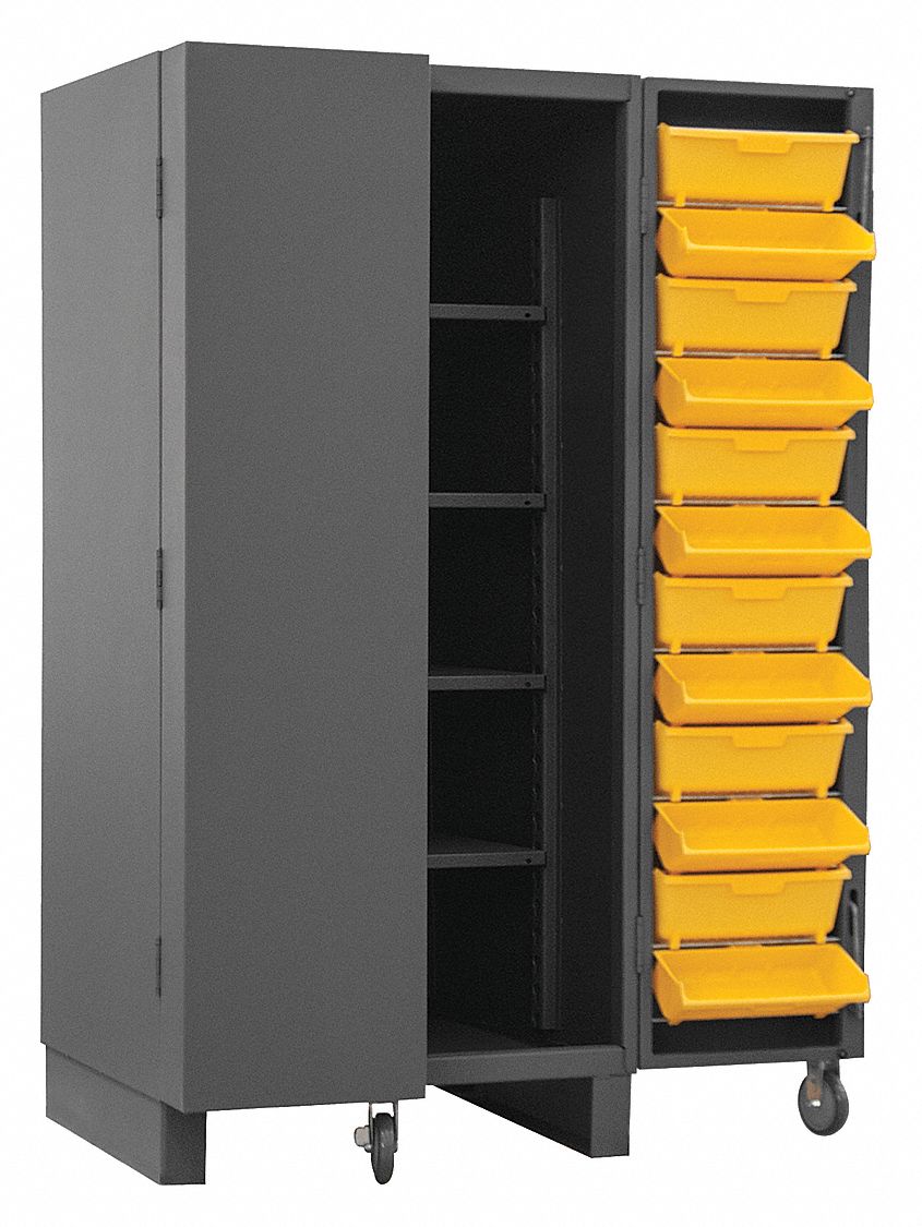 DURHAM MFG Bin Cabinet: 36 in x 36 in 78 in, 4 Shelves, 24 Bins, Yellow ...
