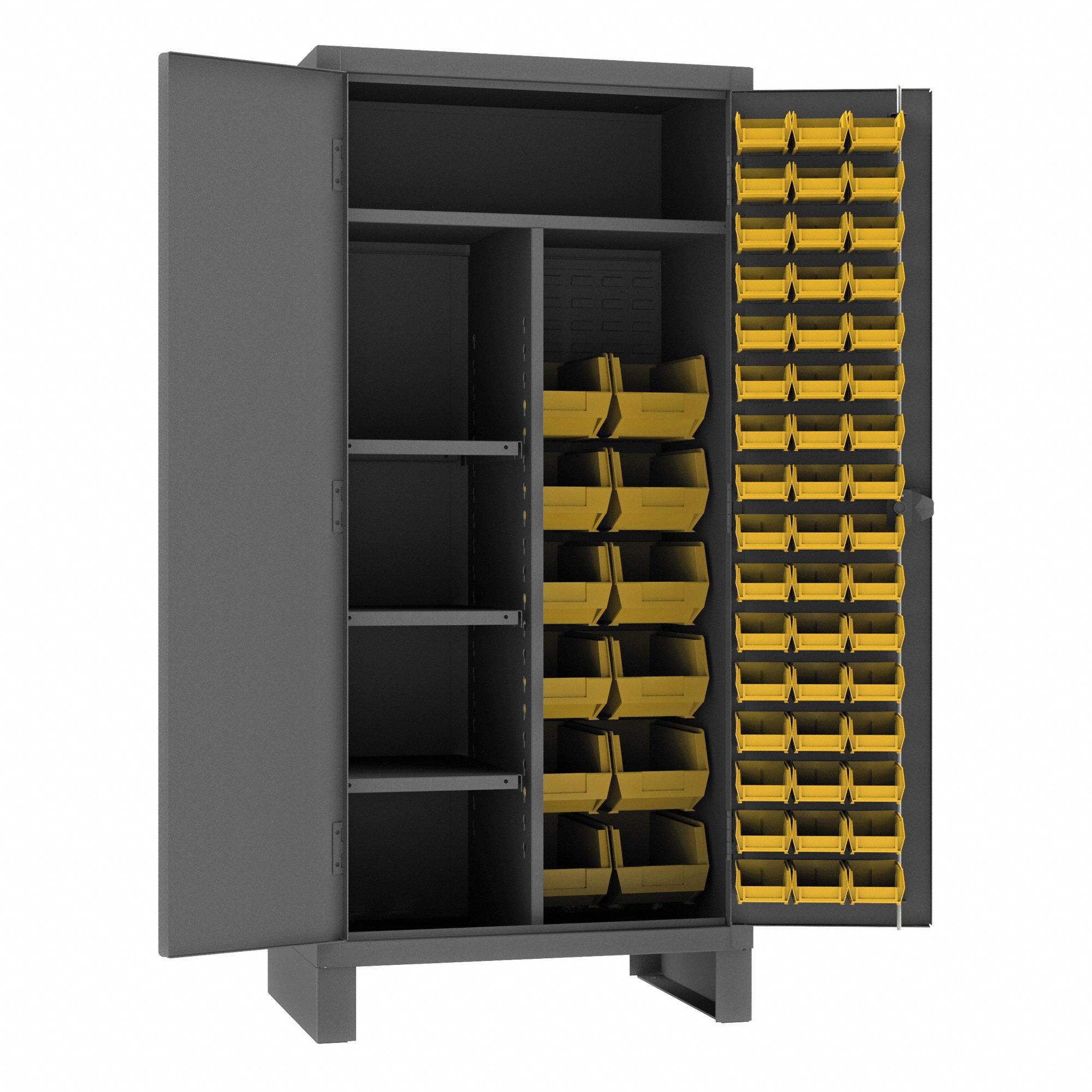 DURHAM MFG Bin Cabinet: 36 in x 24 in 78 in, 4 Shelves, 60 Bins, Yellow ...