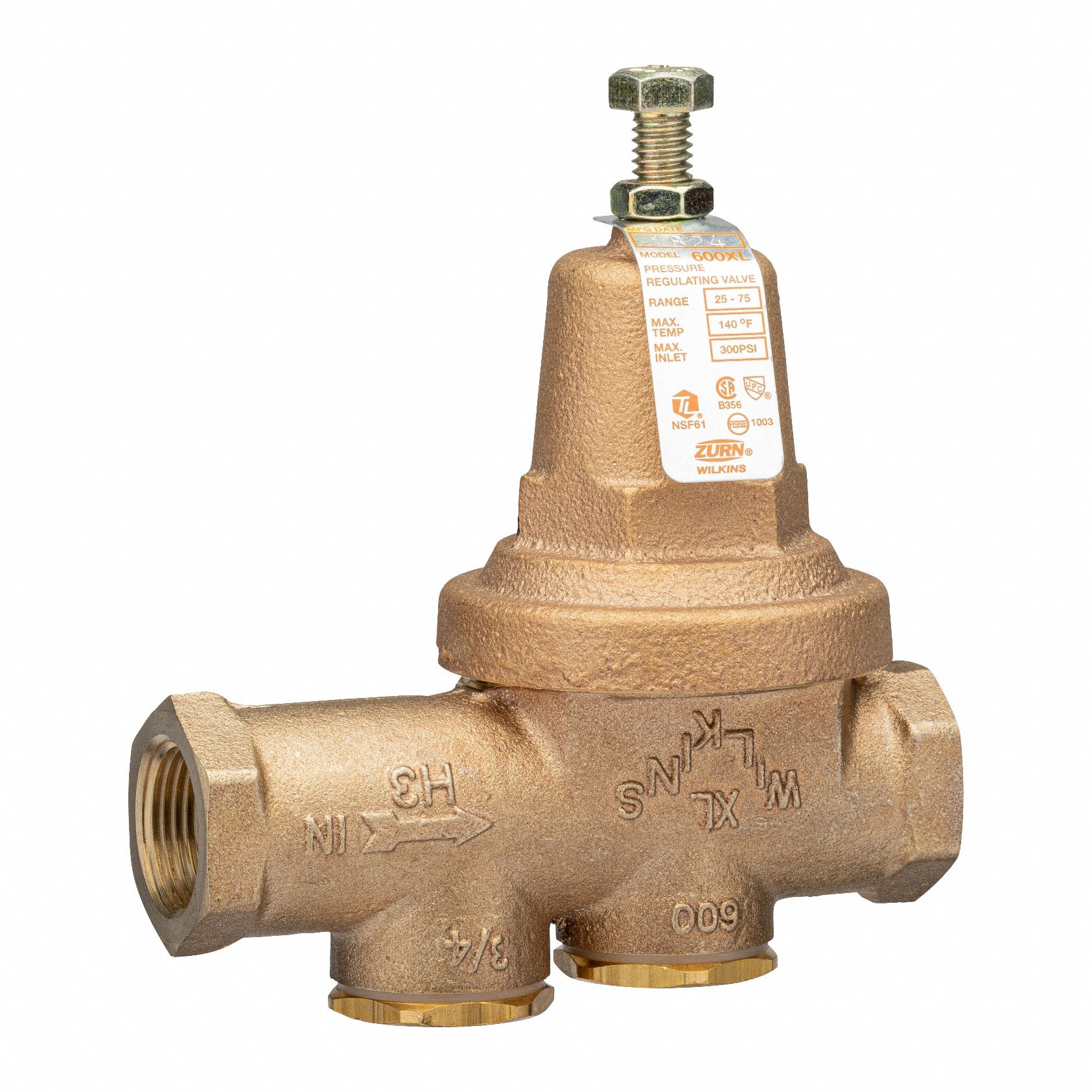 WILKINS, FNPT x FNPT, 3/4 in Pipe Size, Water Pressure Reducing Valve ...