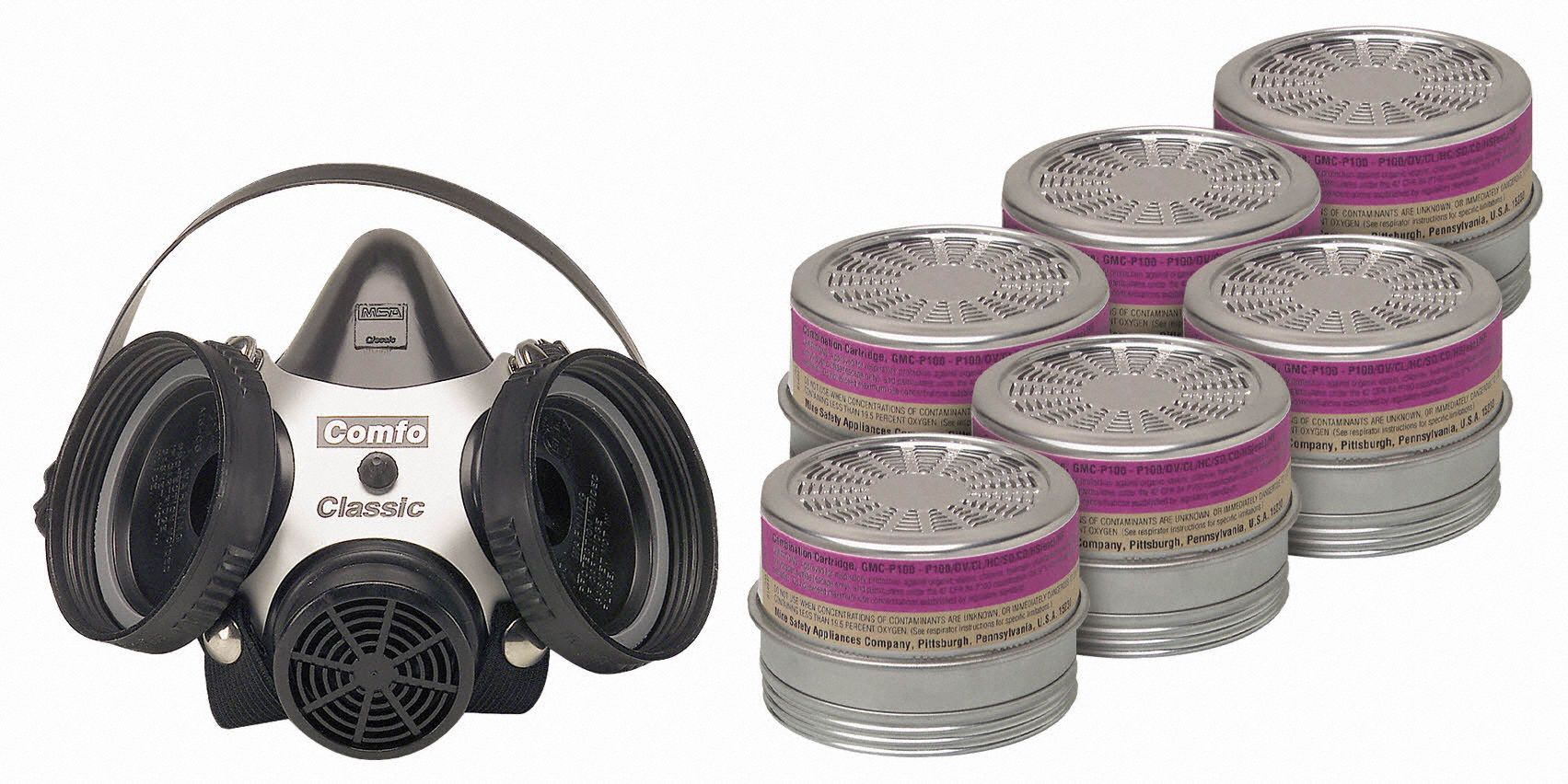 MSA, 6 Cartridges Included, Hycar Rubber, Half Mask Respirator Kit ...