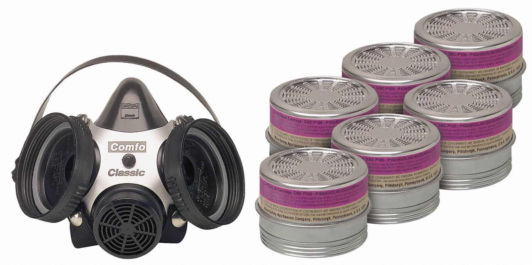 MSA, 6 Cartridges Included, Hycar Rubber, Half Mask Respirator Kit ...