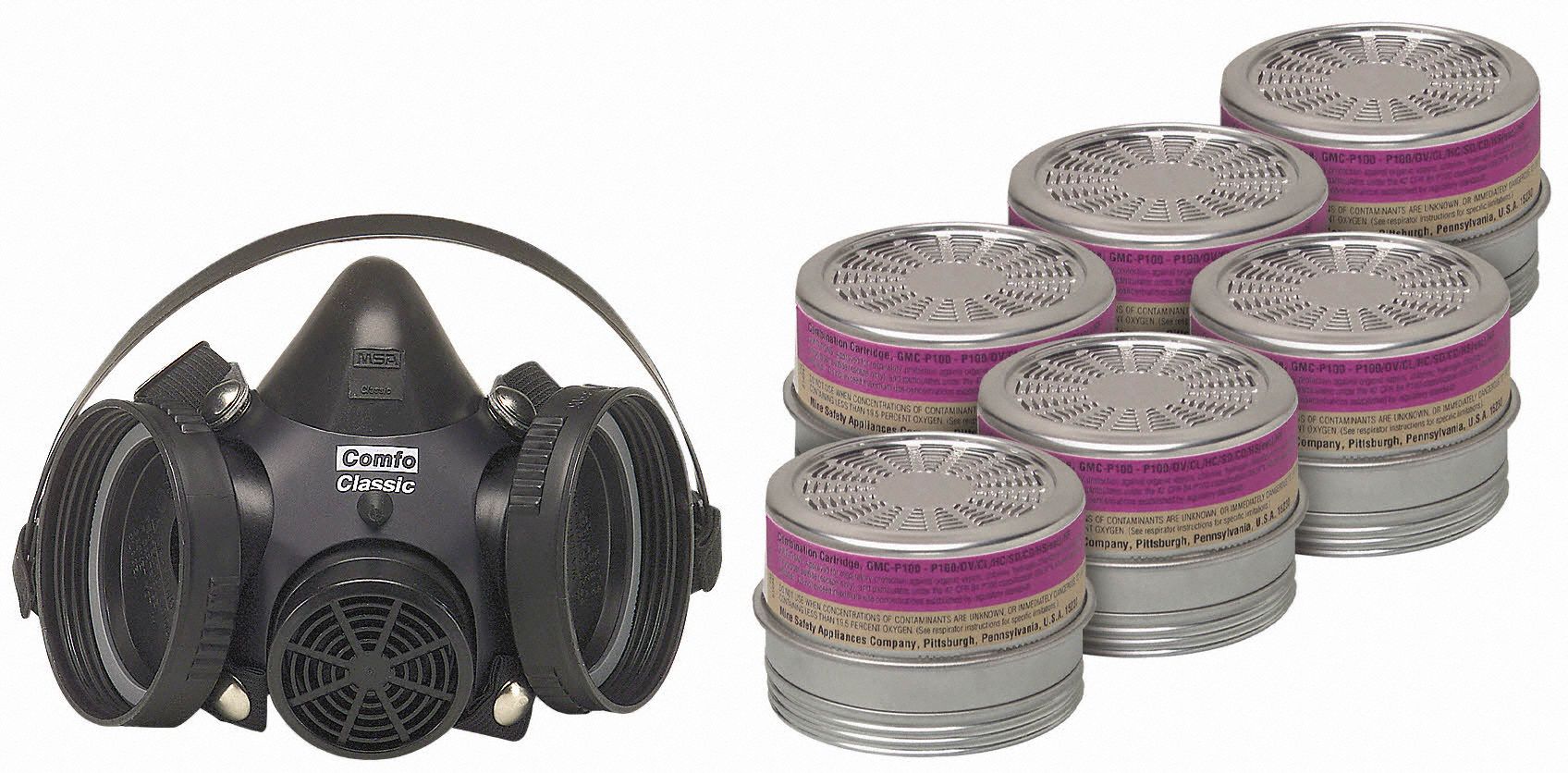 MSA, 6 Cartridges Included, Silicone, Half Mask Respirator Kit - 349JZ2 ...