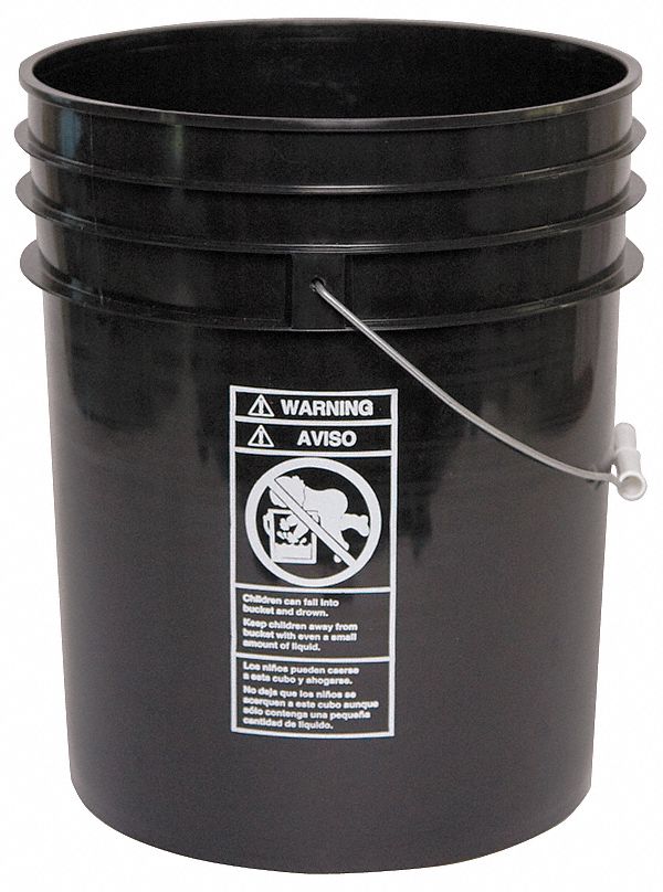 GRAINGER APPROVED Plastic Pail, Round, Black, Cap 5 Gal - 34A262|34A262 ...