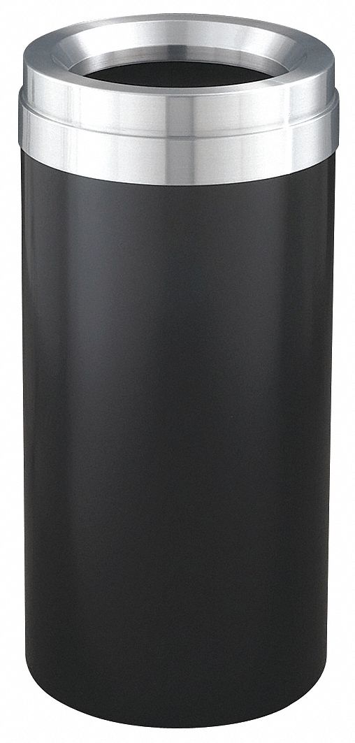 GLARO, Round, Funnel Top, Trash Can - 34AX09|F1537-BK-SA - Grainger