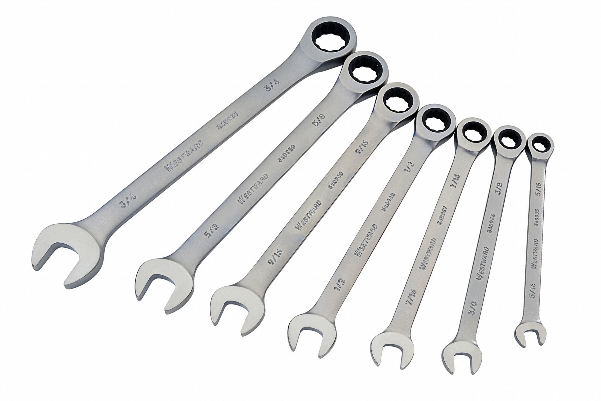 WESTWARD Combination Wrench Set: Alloy Steel, Satin, 7 Tools, 5/16 in ...