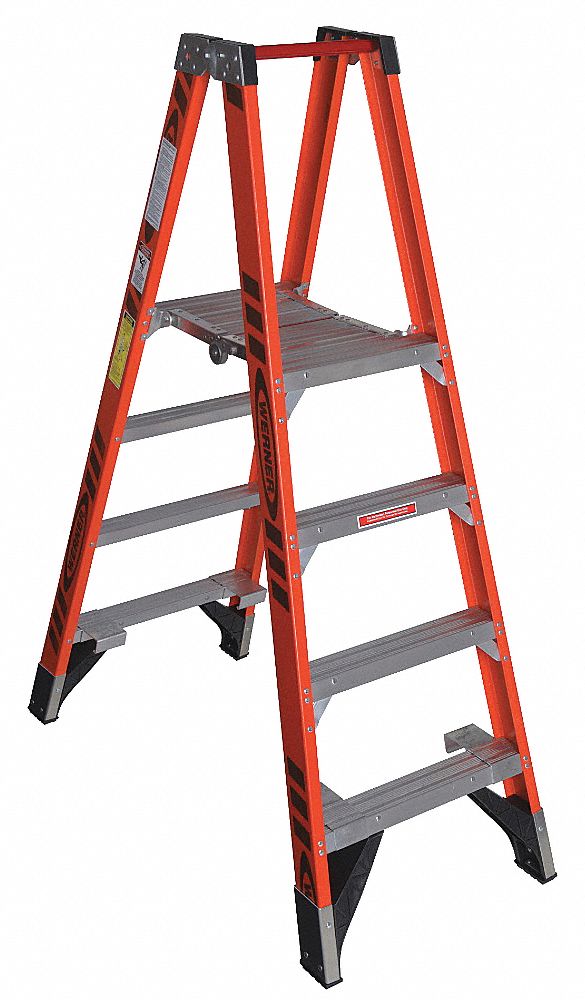 WERNER, 4 ft Ladder Size, Fiberglass, Twin Platform Stepladder - 34E337 ...