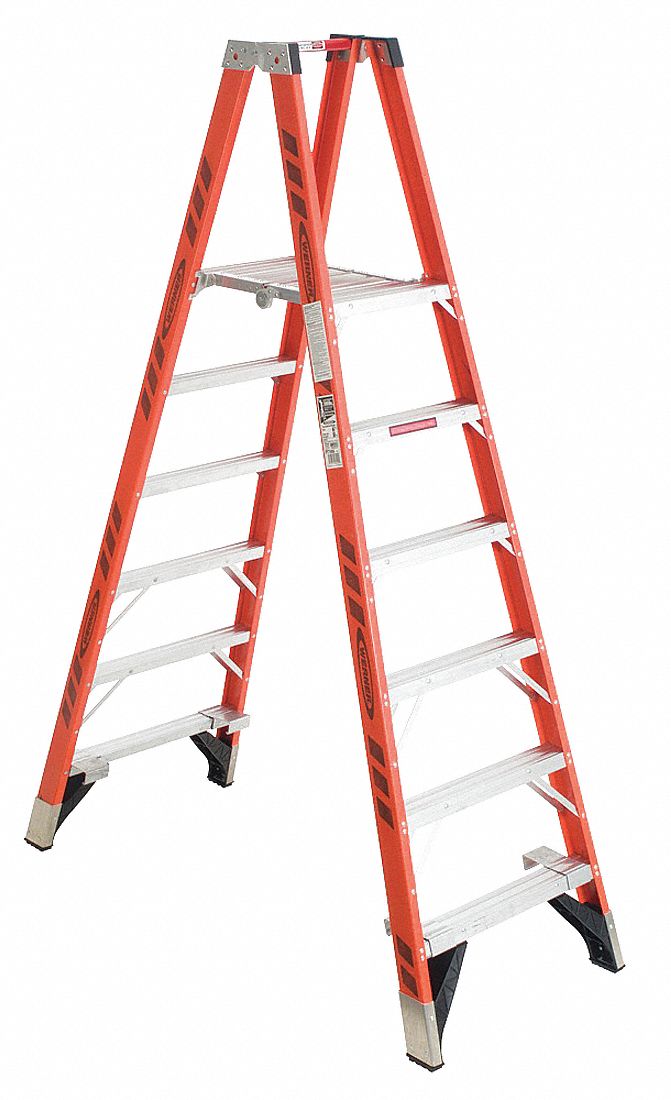 WERNER, 6 ft Ladder Size, Fiberglass, Twin Platform Stepladder - 34E338 ...