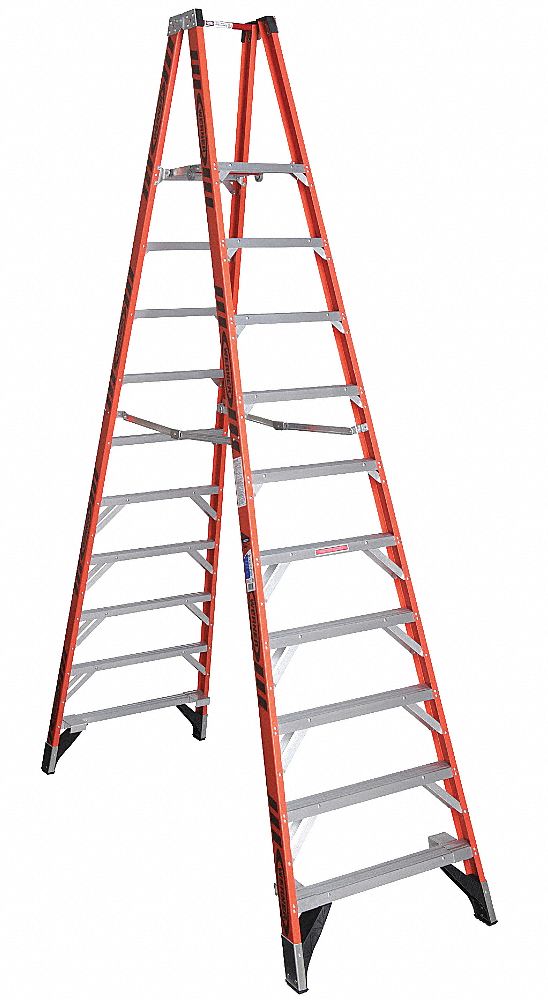 WERNER, 10 ft Ladder Size, Fiberglass, Twin Platform Stepladder ...