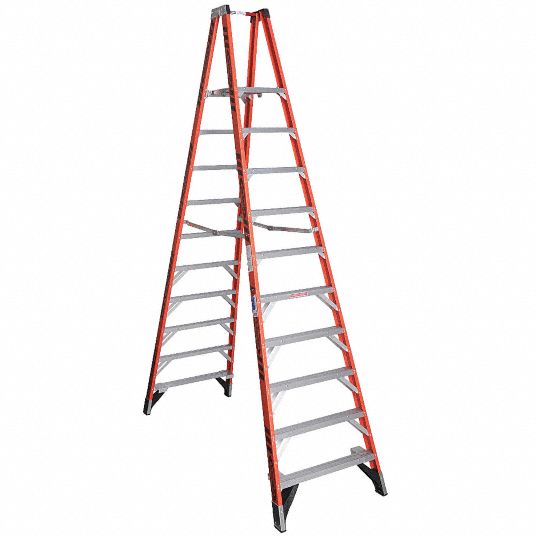 WERNER, 10 ft Ladder Size, Fiberglass, Twin Platform Stepladder ...