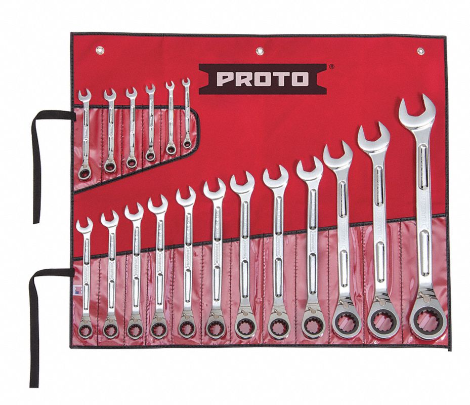 PROTO Juego de Llaves Combinadas, SAE, Núm. de Puntos 12, Reversible, Rango de Longitudes 4-59/ ...