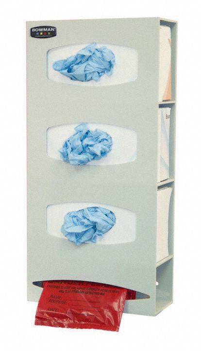 BOWMAN DISPENSERS Glove Box Dispenser, 3 Boxes and 1 Roll of Bags ...