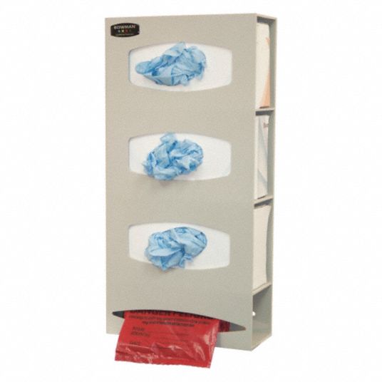 BOWMAN DISPENSERS Glove Box Dispenser, 3 Boxes and 1 Roll of Bags ...