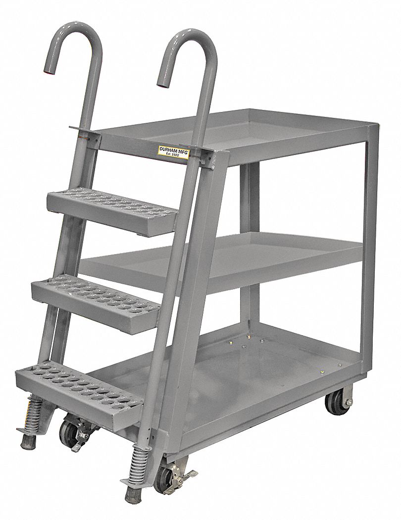 Stock Picking Ladder Cart, Load Capacity 1200 lb, Number of Shelves 3 ...