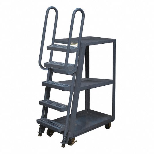 Stock Picking Ladder Cart, Load Capacity 1200 lb, Number of Shelves 3 ...