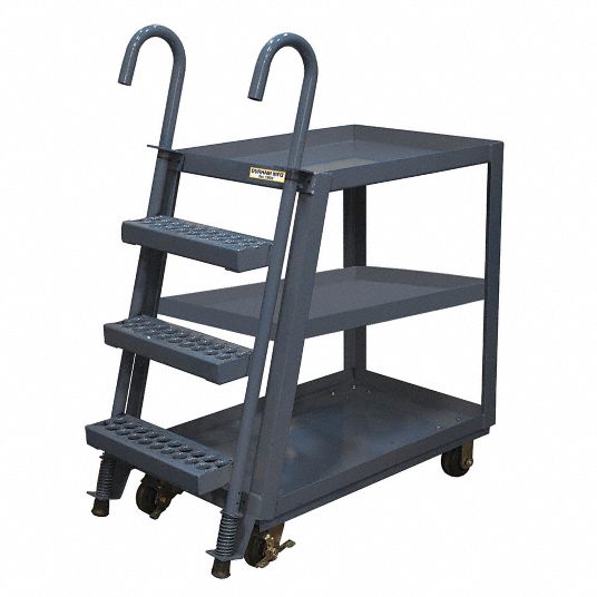 Stock Picking Ladder Cart, Load Capacity 1200 lb, Number of Shelves 3 ...
